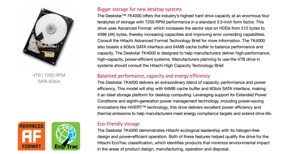 Buy Hitach HGST Deskstar 7K4000 4TB 0F14681 [0F14681] | PC Case Gear ...