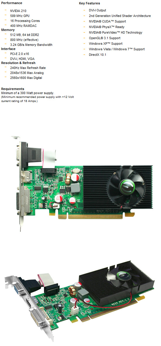 Buy EVGA GeForce G210 512MB [512-P3-1212] | PC Case Gear Australia