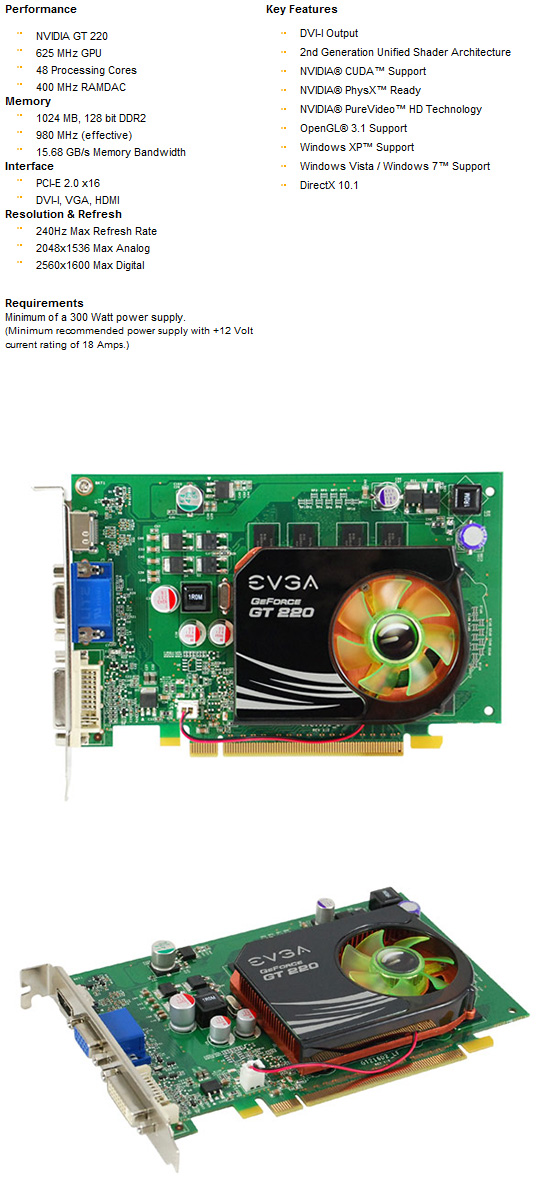 Buy EVGA GeForce GT220 1GB [11E-G220-1GBD2HD] | PC Case Gear Australia