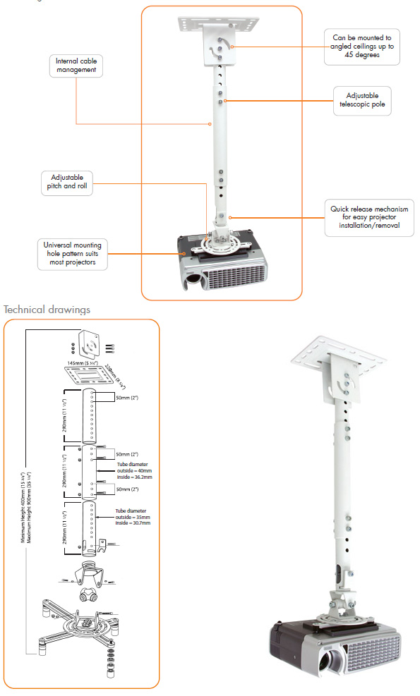 Buy Atdec Telehook Universal Projector Roof Mount with Pole [13TH-PM-QR ...