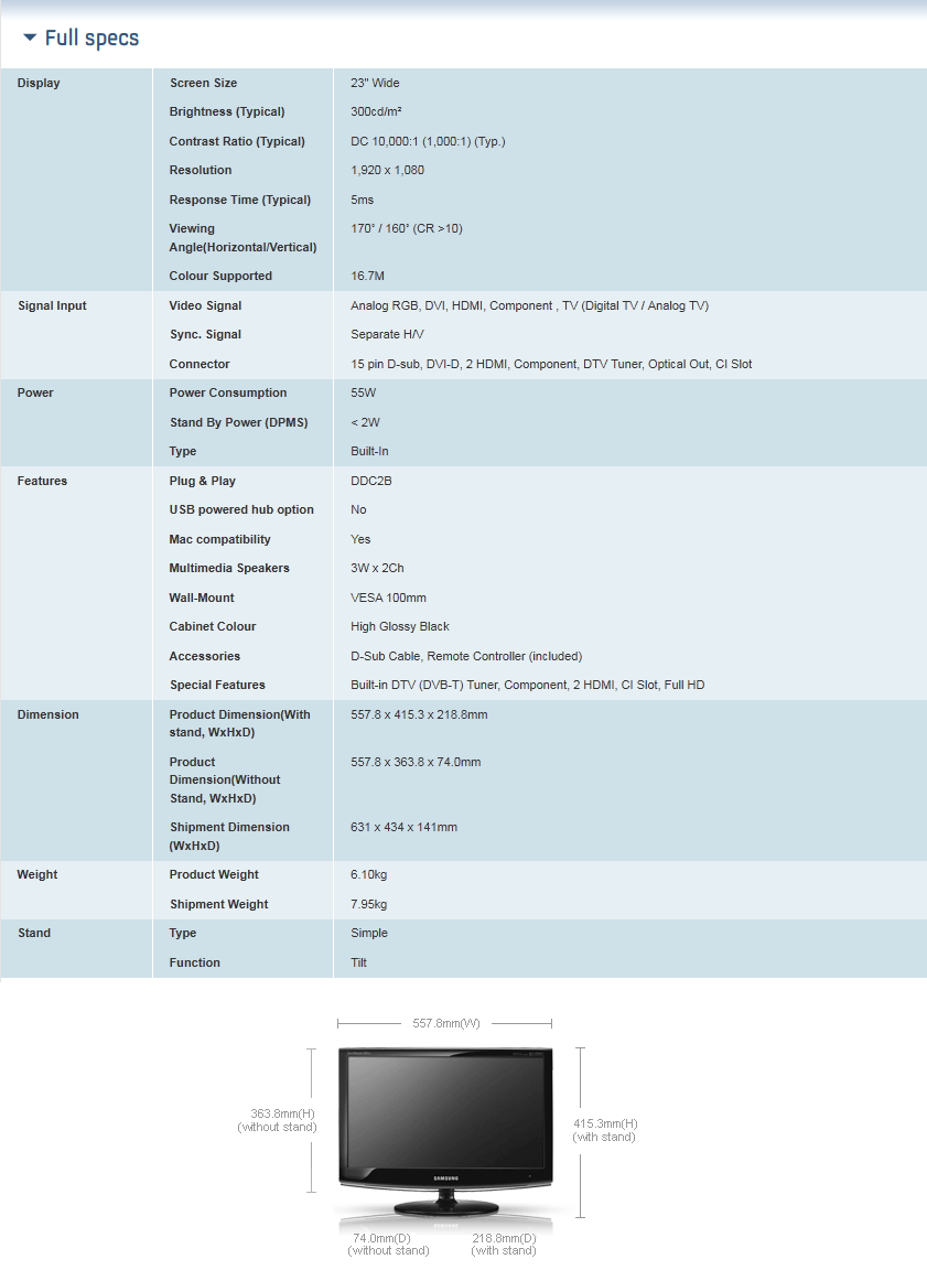 Buy Samsung 2333HD 23in Full HD TV Monitor Combo [2333HD] | PC Case ...