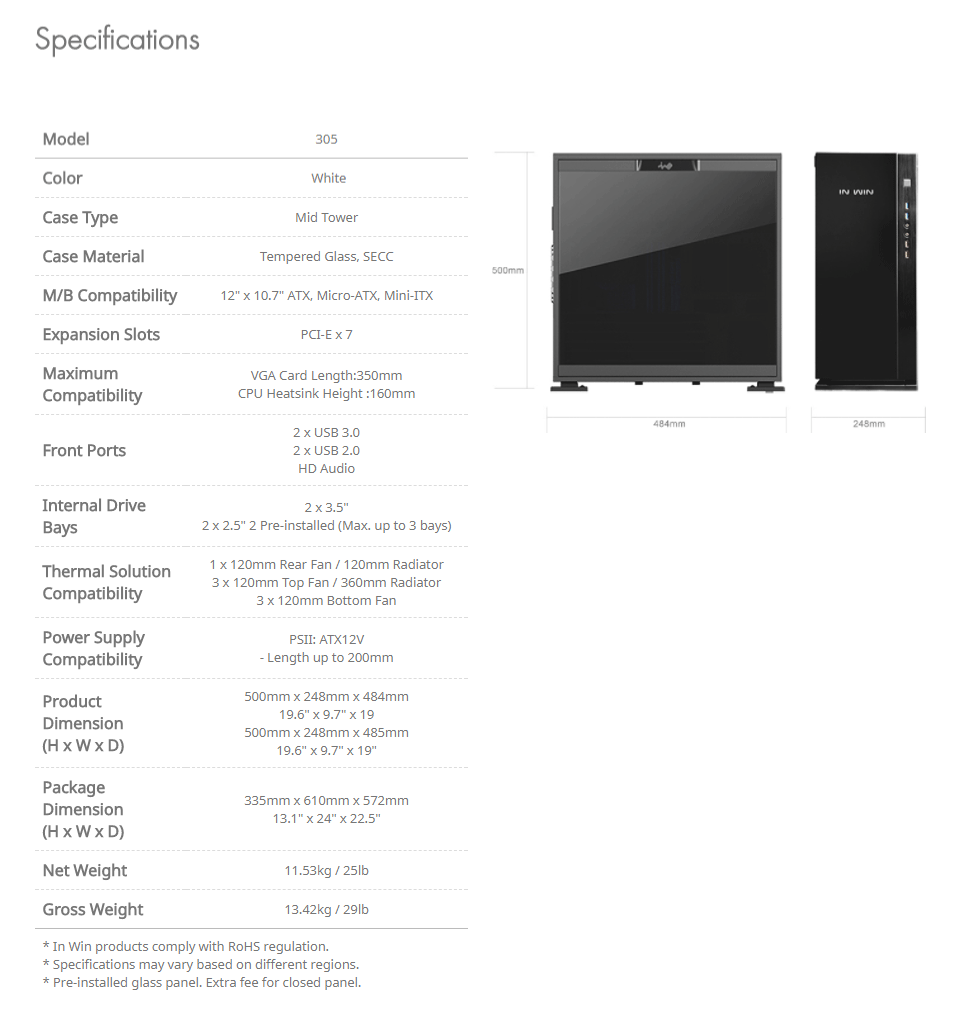 Buy In Win 305 Tempered Glass Case White [305-WHITE] | PC Case Gear ...