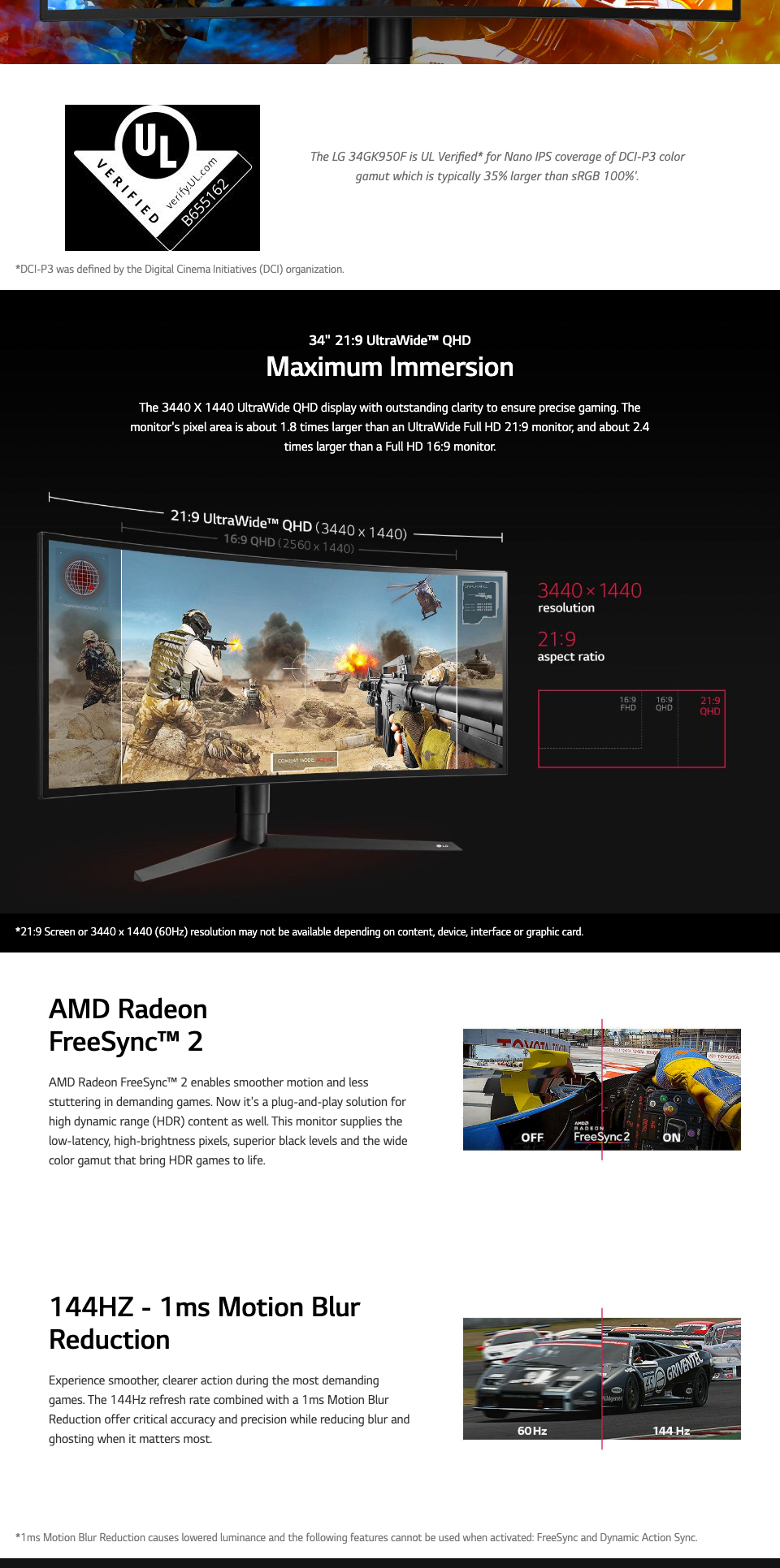 Buy LG 34GK950F UWQHD 144Hz FreeSync HDR IPS Curved 34in Monitor ...