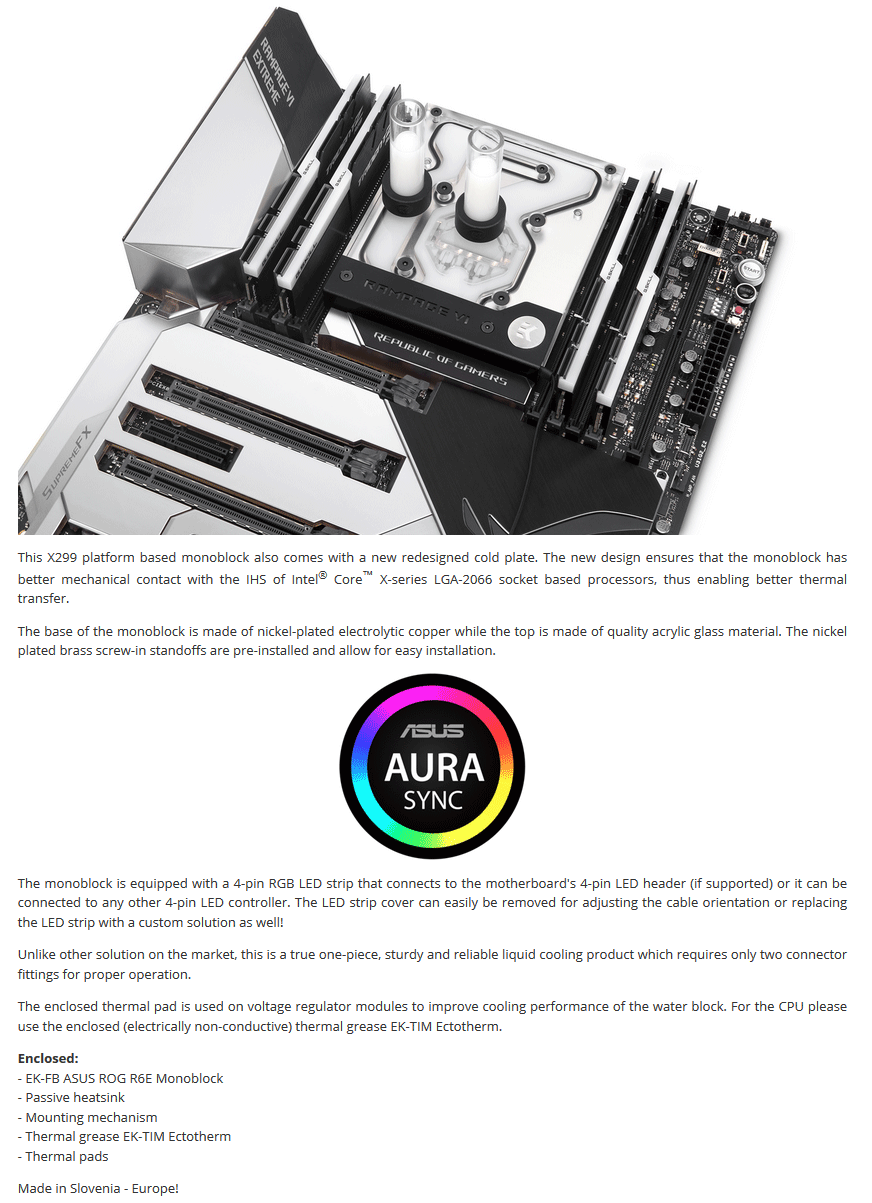 Buy EK FB ASUS ROG R6E RGB Monoblock Nickel [3830046994486] | PC Case ...