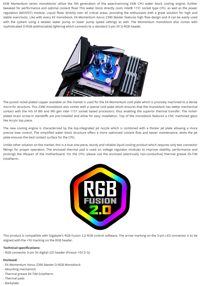 Buy EK Momentum Aorus Z390 Master D-RGB Plexi [3831109818657] | PC Case ...