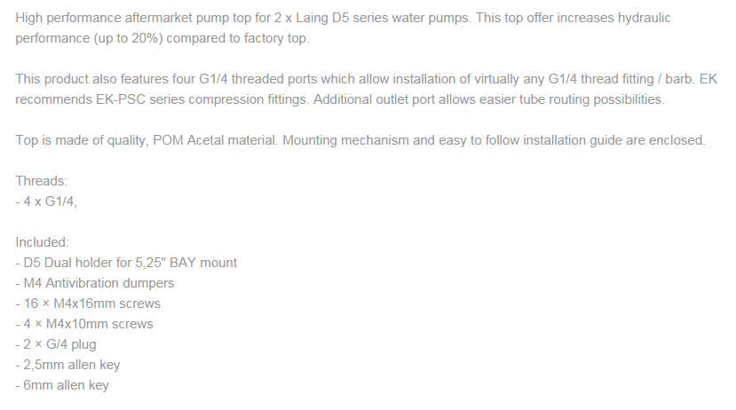 Buy EK D5 Dual Top G1/4 CSQ Acetal [3831109842638] | PC Case Gear Australia