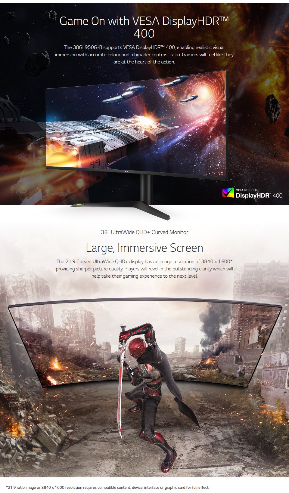 Buy LG 38GL950G-B QHD+ 144Hz G-Sync HDR 38in Monitor [38GL950G-B] | PC ...