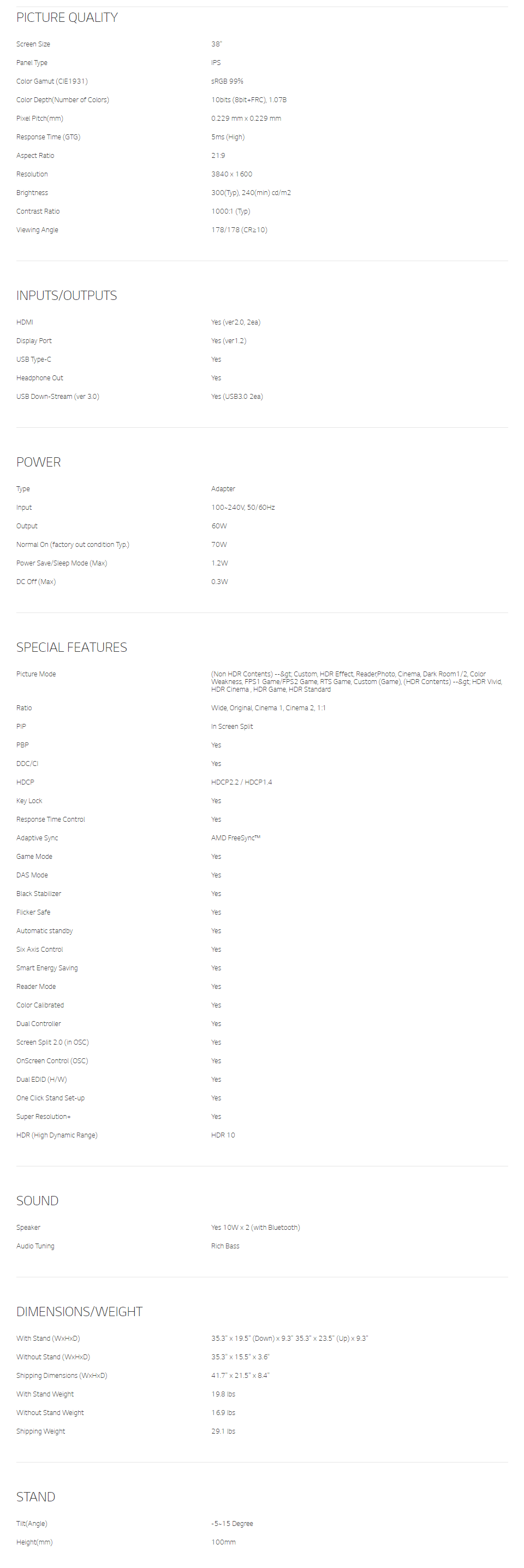 Buy LG 38WK95C-W UWQHD+ FreeSync HDR IPS Curved 38in Monitor [38WK95C-W ...