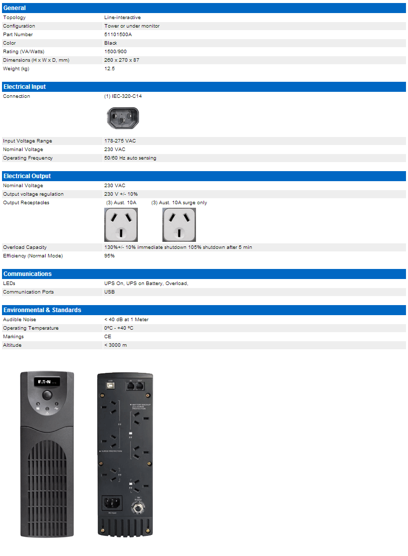 Buy Eaton 5110 Line Interactive UPS 1500VA [51101500A] | PC Case Gear Australia