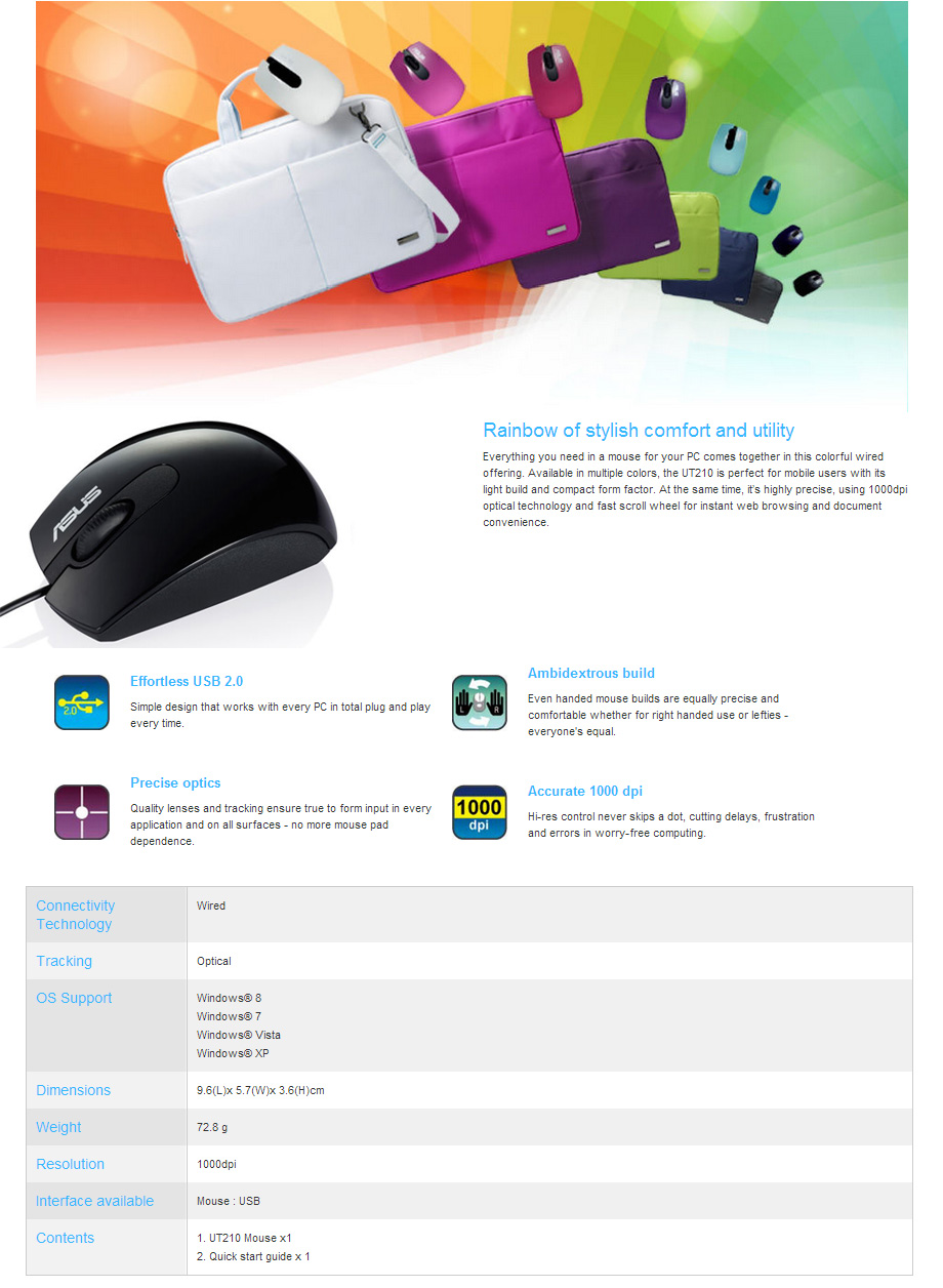 Buy ASUS UT210 Black Notebook Mouse [90-XB1C00MU00100-(UT210-MS-BK ...