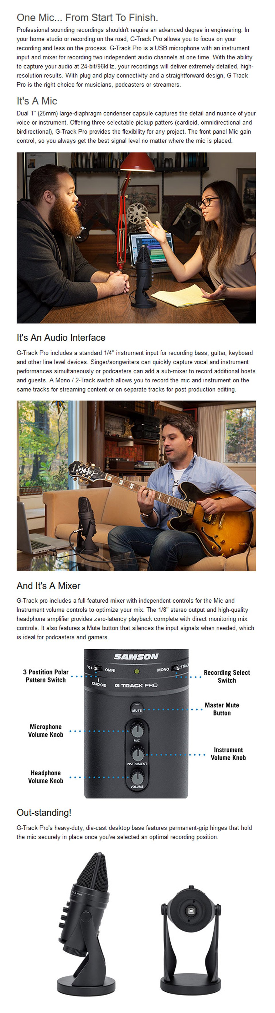 Buy Samson G-Track Pro USB Microphone with Audio Interface [ESAGM1UPRO ...