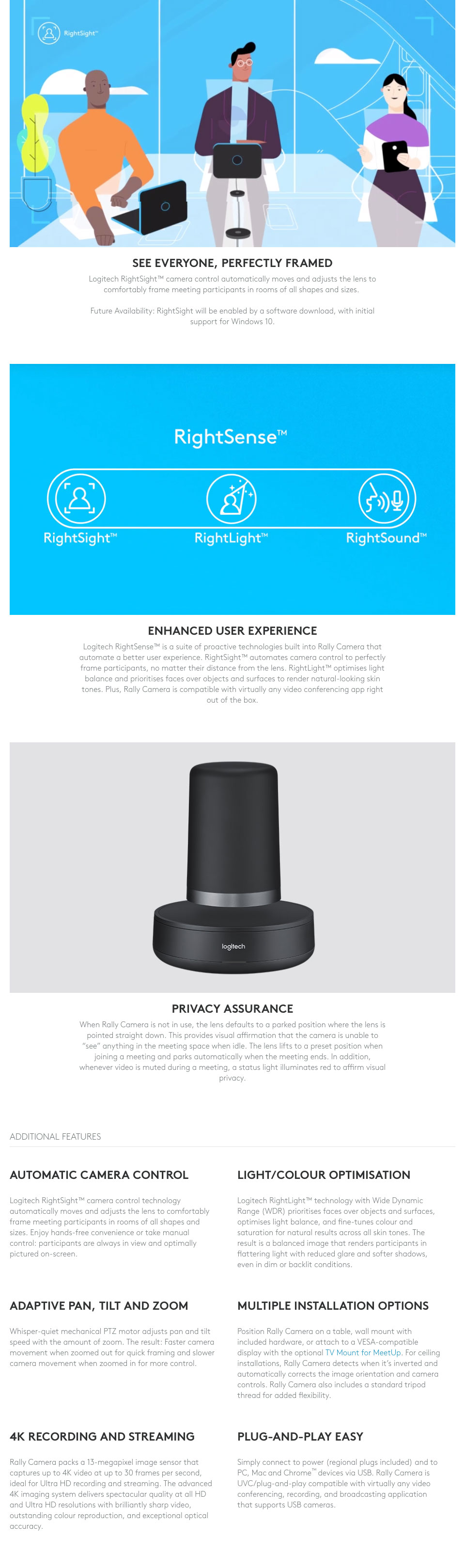 Logitech 960-001226 Rally PTZ 4K WDR Conference Internet Camera - PCC ...