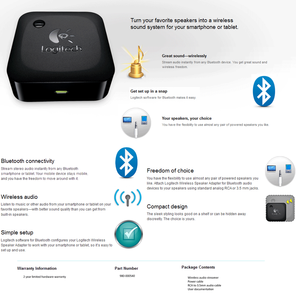 Logitech Bluetooth Wireless Speaker Adapter Logitech Wireless