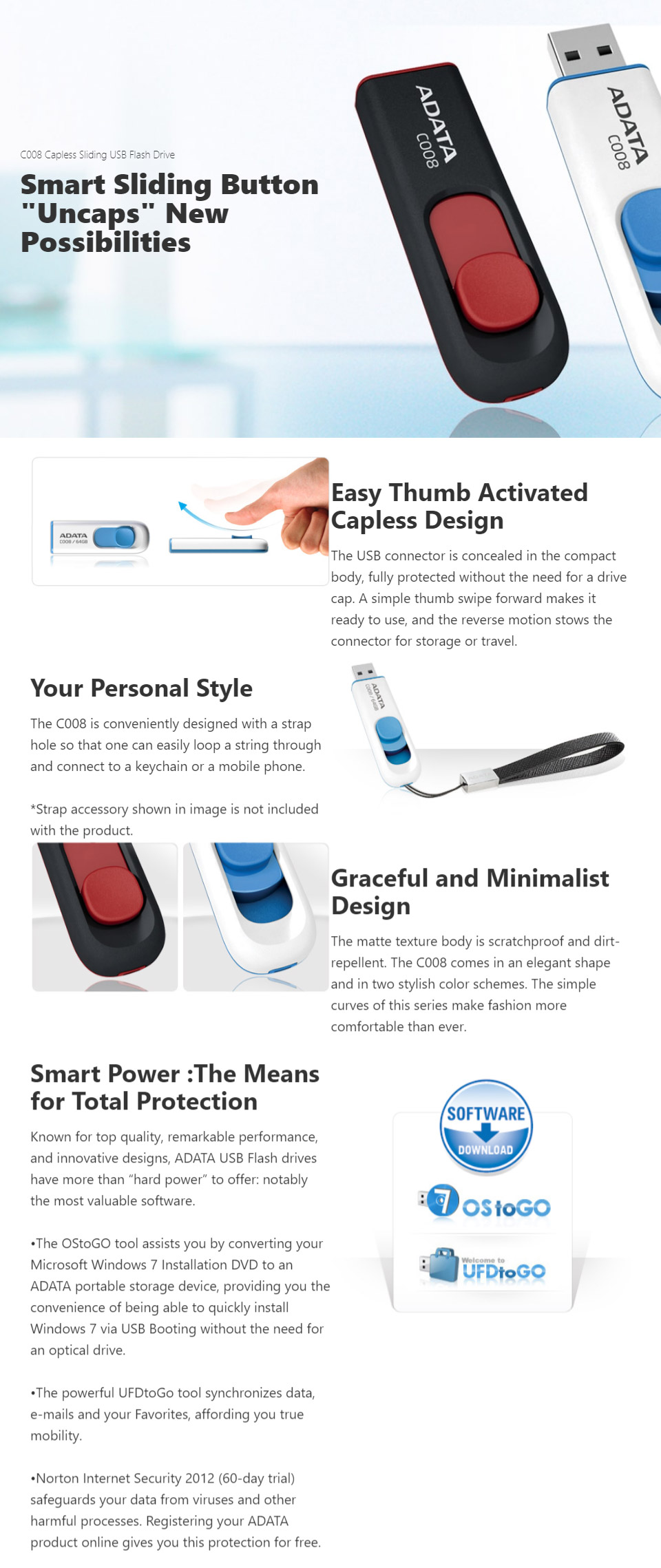 Buy ADATA C008 Capless Sliding USB Flash Drive 16GB [AC008-16G-RWE ...