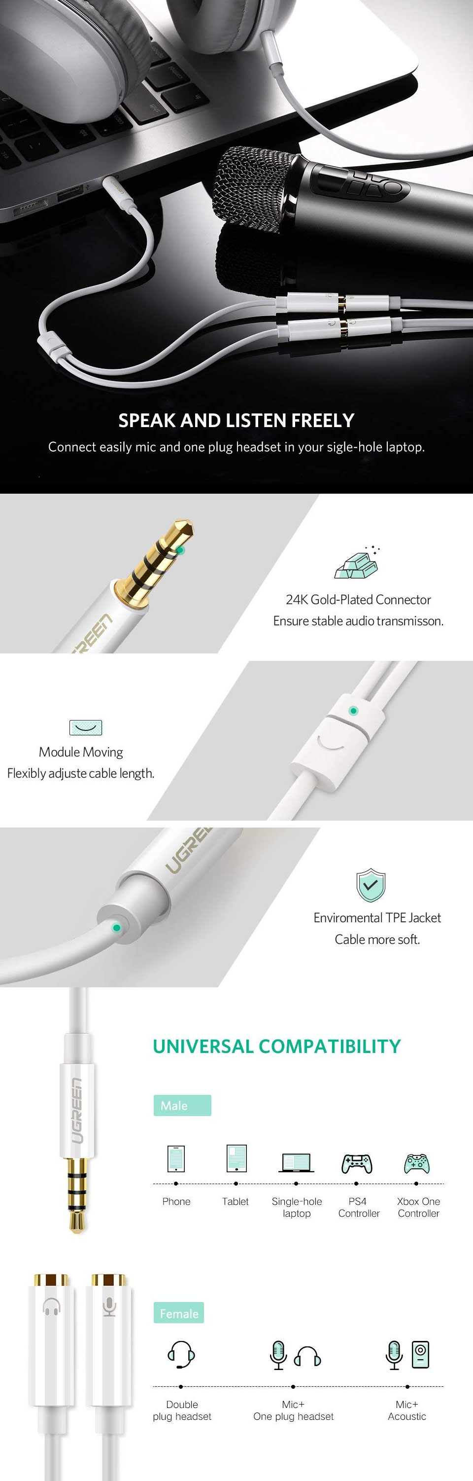 Buy Ugreen 3.5mm Male to 2 Female Audio Cable [ACBUGN10789] | PC Case ...