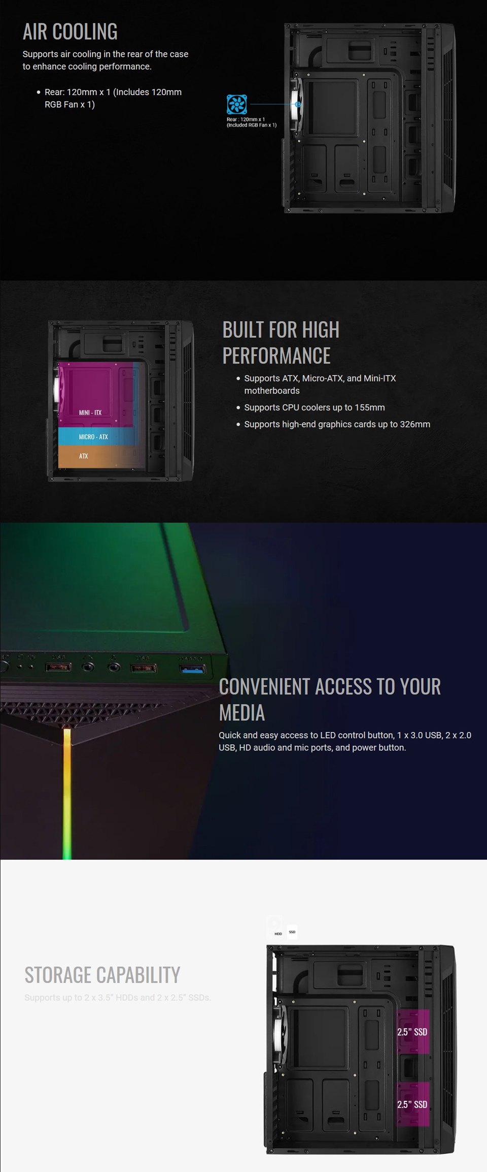 Buy Aerocool Split RGB Tempered Glass Case [AER-SPLIT-G-BK-V1] | PC ...