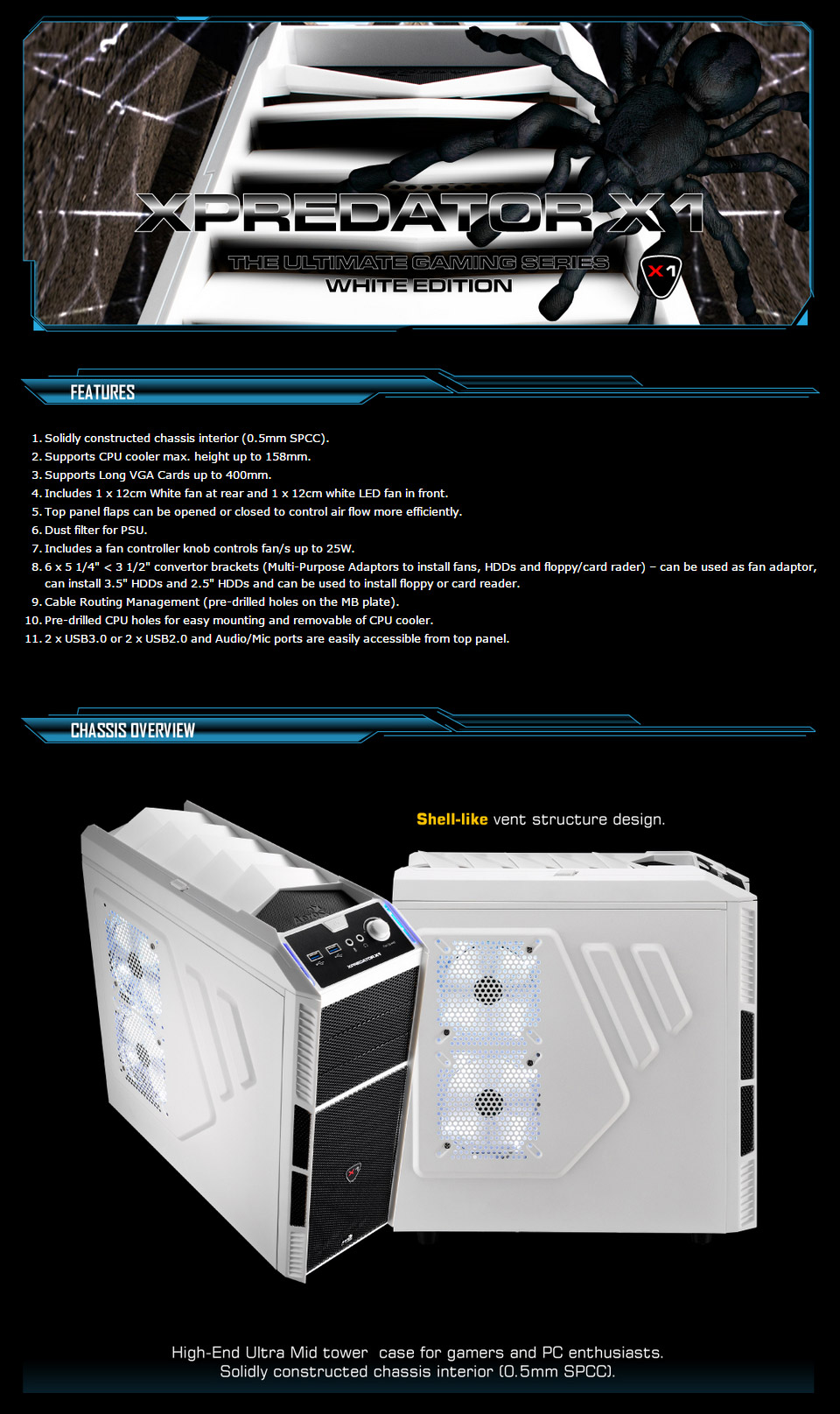 Buy Aerocool Xpredator X1 Mid Tower Case White [AER-XPREDATOR-X1-WH ...