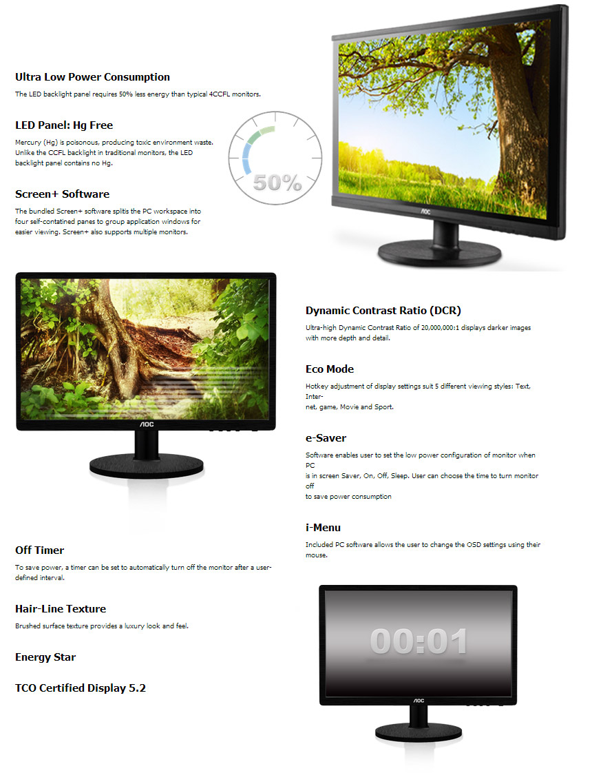Buy AOC E2460SD 24in Widescreen LED Monitor [AOC-E2460SD] | PC Case ...