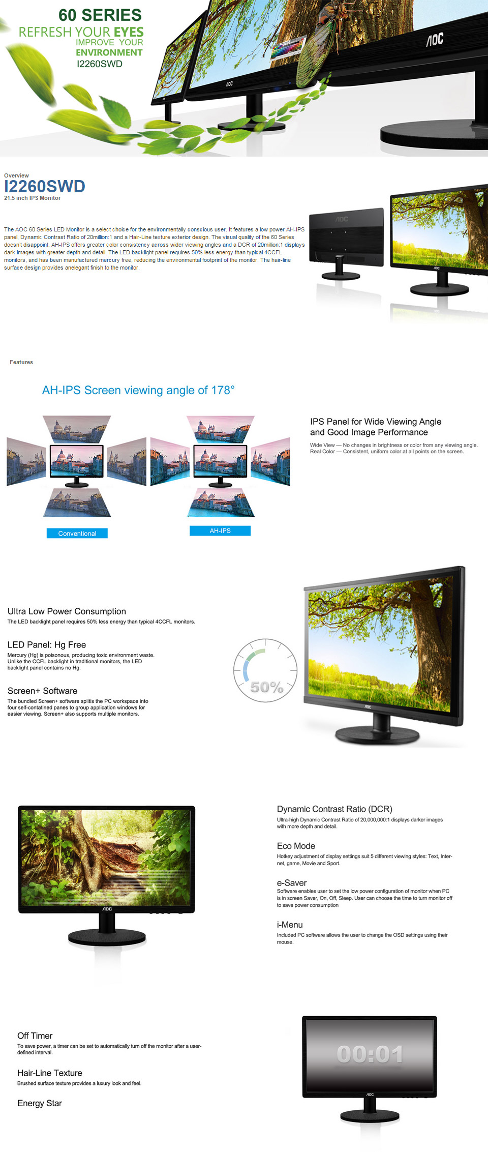 Buy AOC I2260SWD 21.5in Widescreen IPS Monitor [AOC-I2260SWD] | PC Case ...