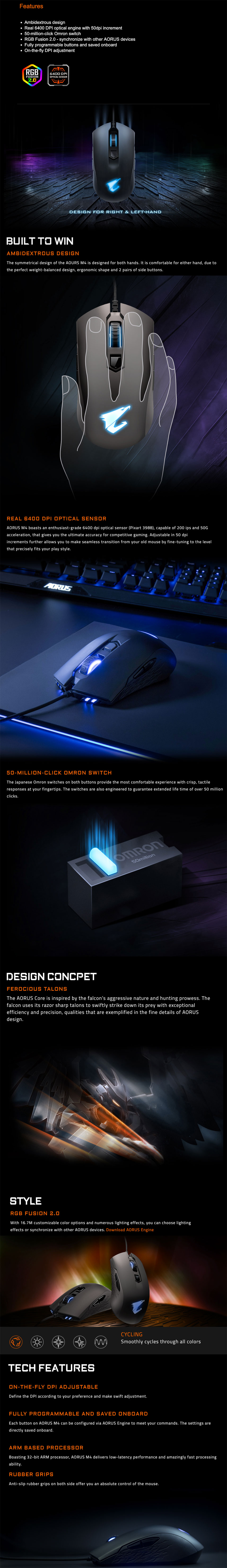 Buy Gigabyte AORUS M4 RGB Gaming Mouse [AORUS-M4] | PC Case Gear Australia