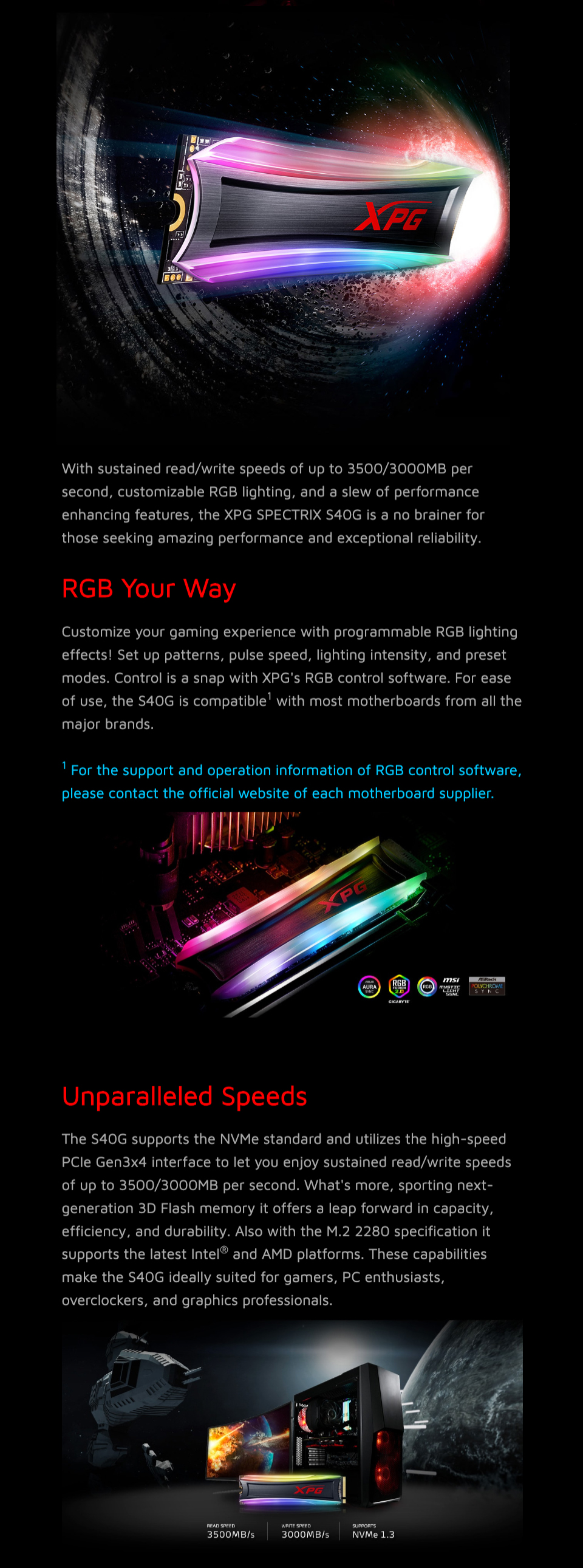 Buy ADATA XPG S40G RGB M.2 NVMe SSD 1TB [AS40G-1TT-C] | PC Case Gear ...
