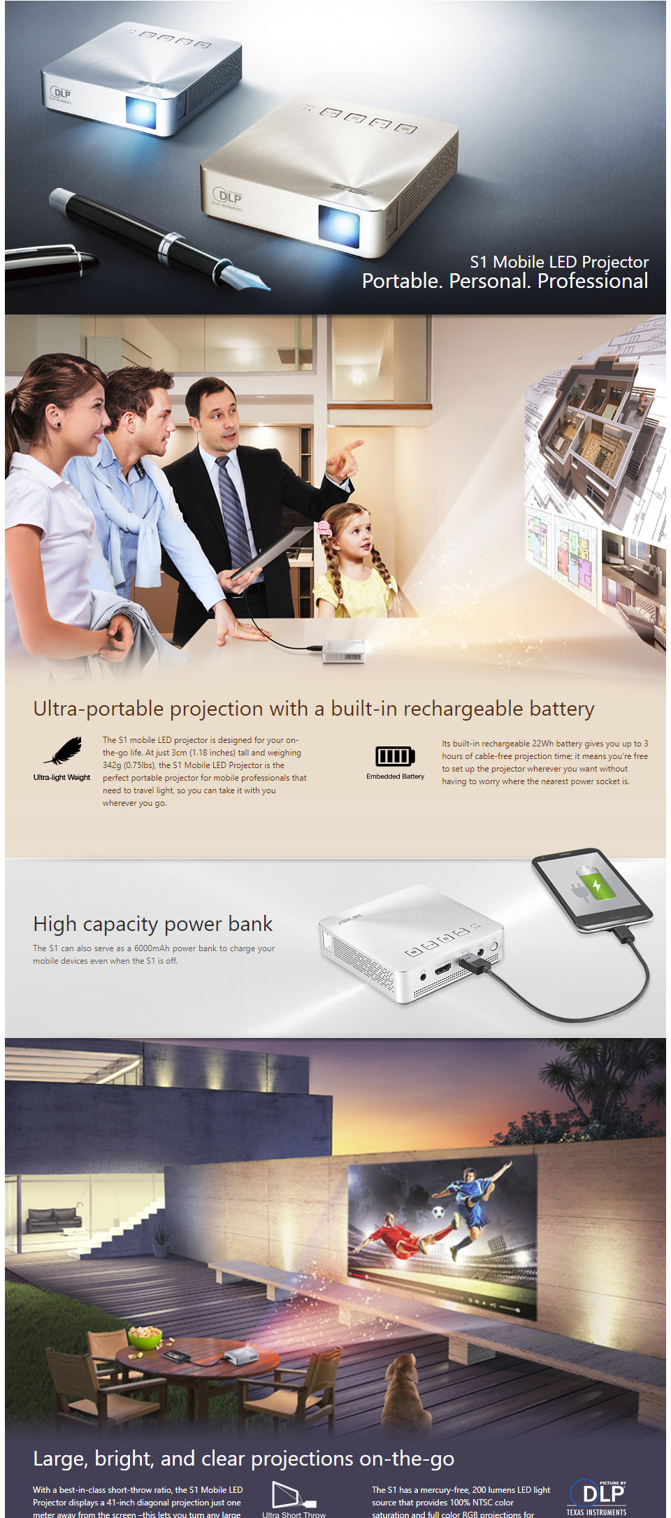 Buy ASUS S1 Portable WVGA LED Projector [ASUS-S1] | PC Case Gear Australia