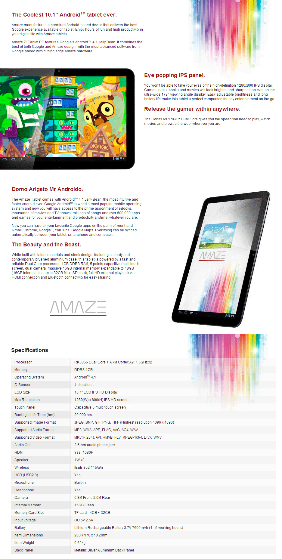 Buy Amaze 10.1in Android 4.1 IPS Tablet [AT-TPC1027-16G] | PC Case Gear ...