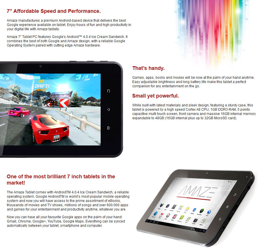 Buy Amaze 7in Android 4.0 Tablet 16GB [AT-TPC7017-16G] | PC Case Gear ...