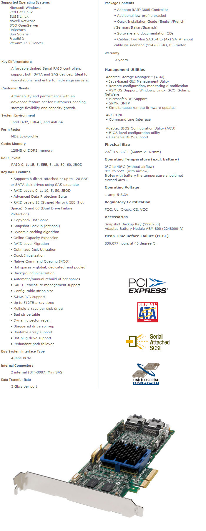 Buy Adaptec Raid 3805 Retail Kit ASAR3805KIT [ASAR3805KIT] | PC Case ...