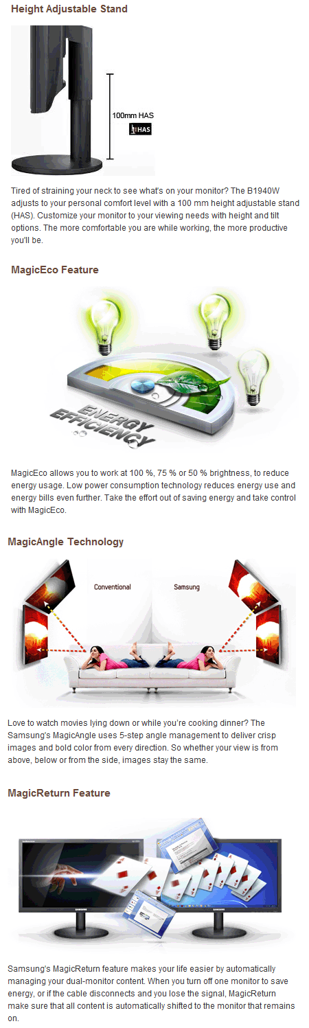 Buy Samsung B1940W 19 Inch 5ms Widescreen LCD [B1940W] | PC Case Gear ...