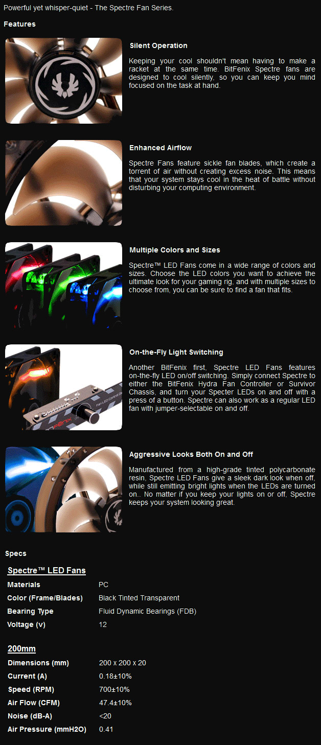 Buy BitFenix Spectre 200mm Black Tinted Red LED Fan [BFF-BLF-20020R-RP ...