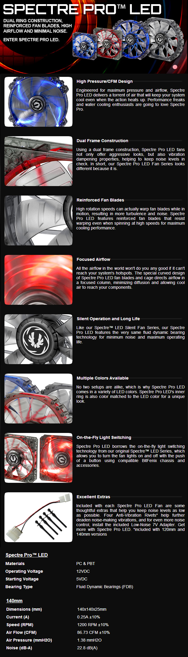 Buy BitFenix Spectre Pro 140mm Black Tinted Green LED Fan [BFF-LPRO ...