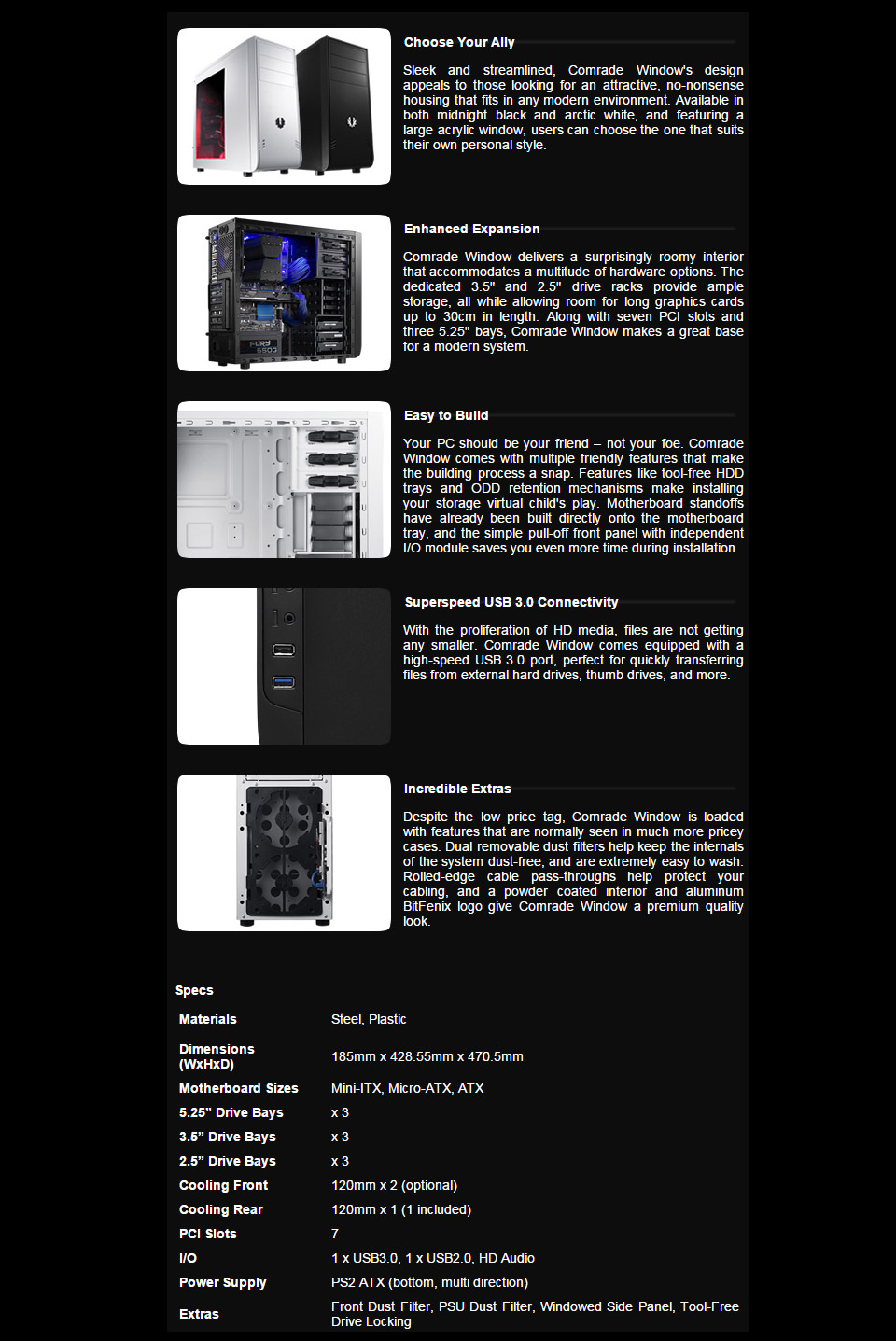 Buy BitFenix Comrade Case Black with Window [BFC-COM-100-KKWS1-RP] | PC ...