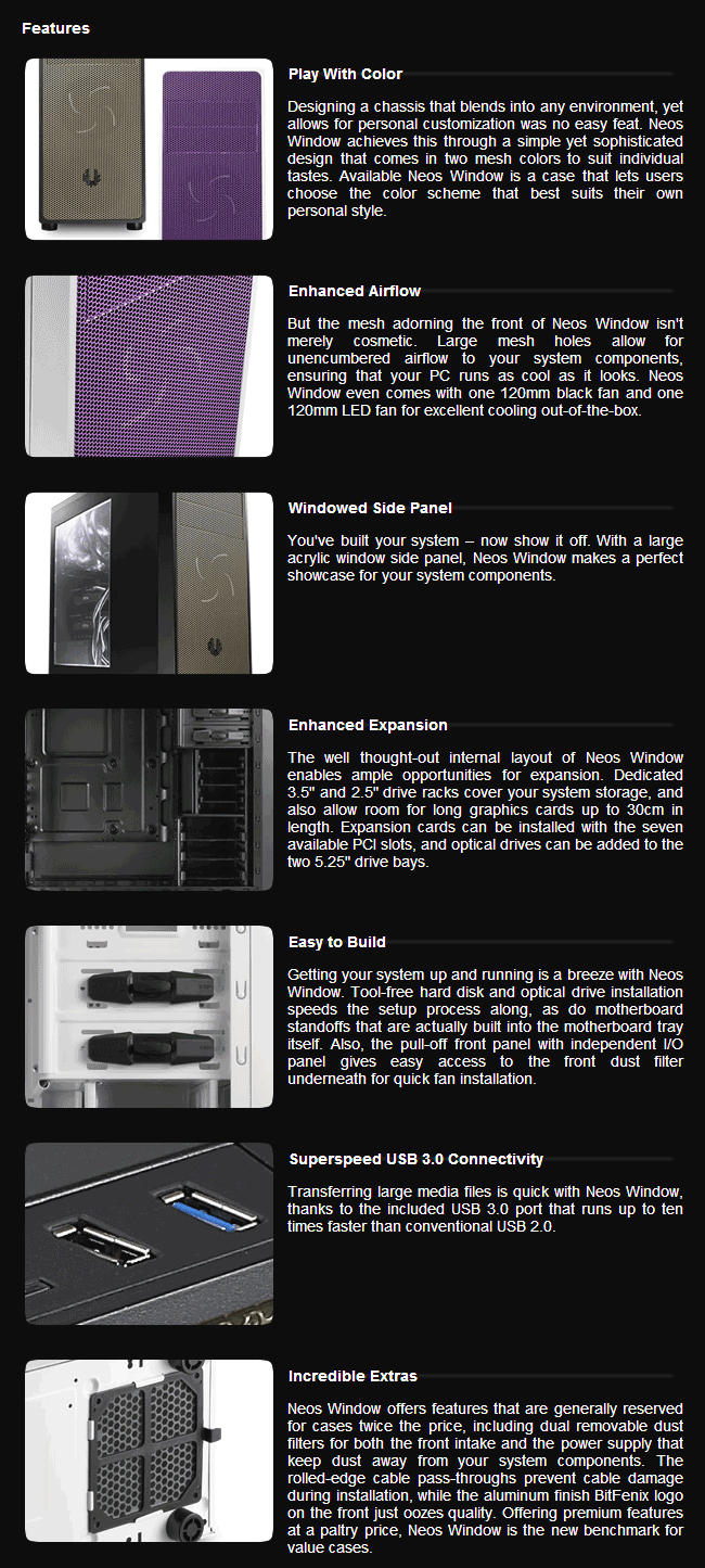Buy BitFenix Neos Mid Tower Case with Window White/Purple [BFC-NEO-100 ...