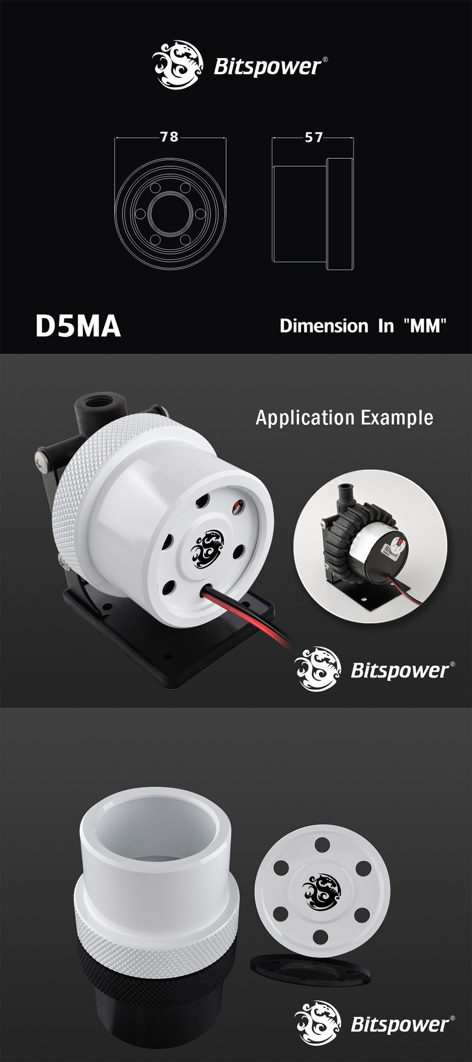 Buy Bitspower D5/MCP655 Pump Mod Kit White [BP-D5MA-WH] | PC Case Gear ...