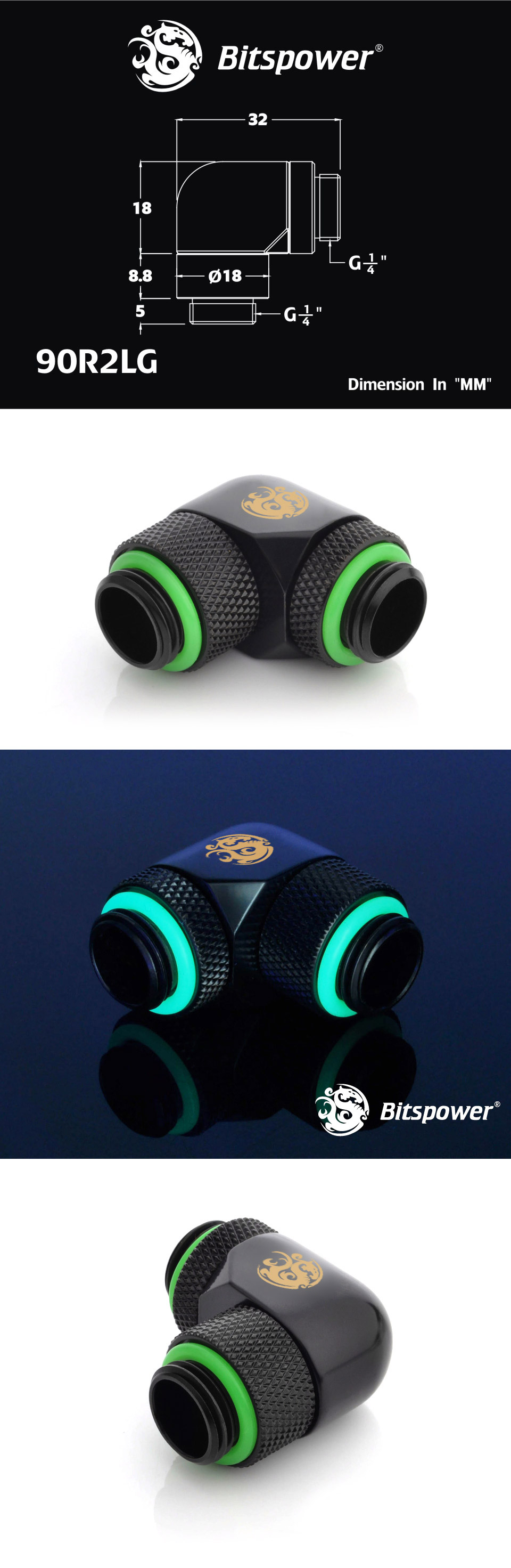 Buy Bitspower G1/4 Matte Black Dual Rotary Angle G1/4 Extender [BP-MB90R2LG] | PC Case Gear ...