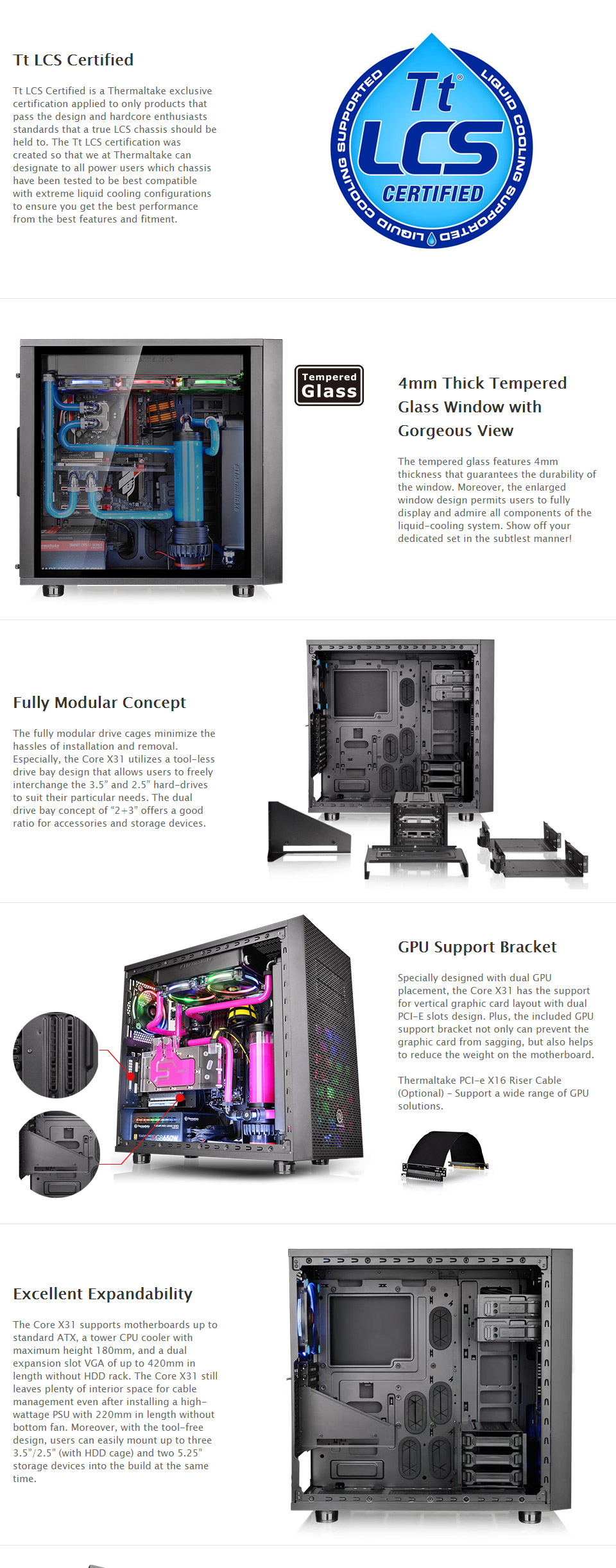 Buy Thermaltake Core X31 Tempered Glass Riing Edition [CA-1E9-00M1WN-03 ...