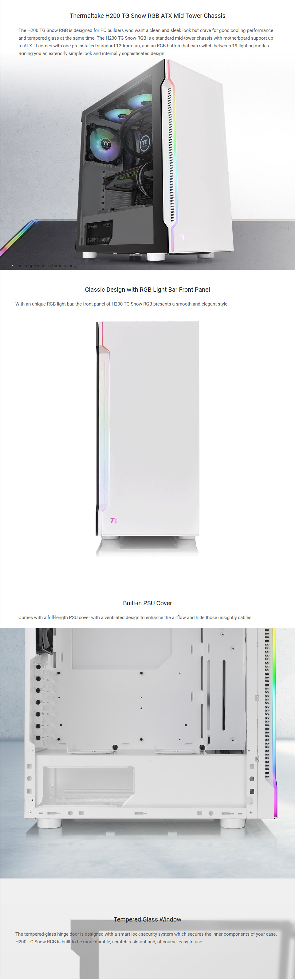 Buy Thermaltake H200 RGB Tempered Glass Mid Tower Chassis White [CA-1M3 ...