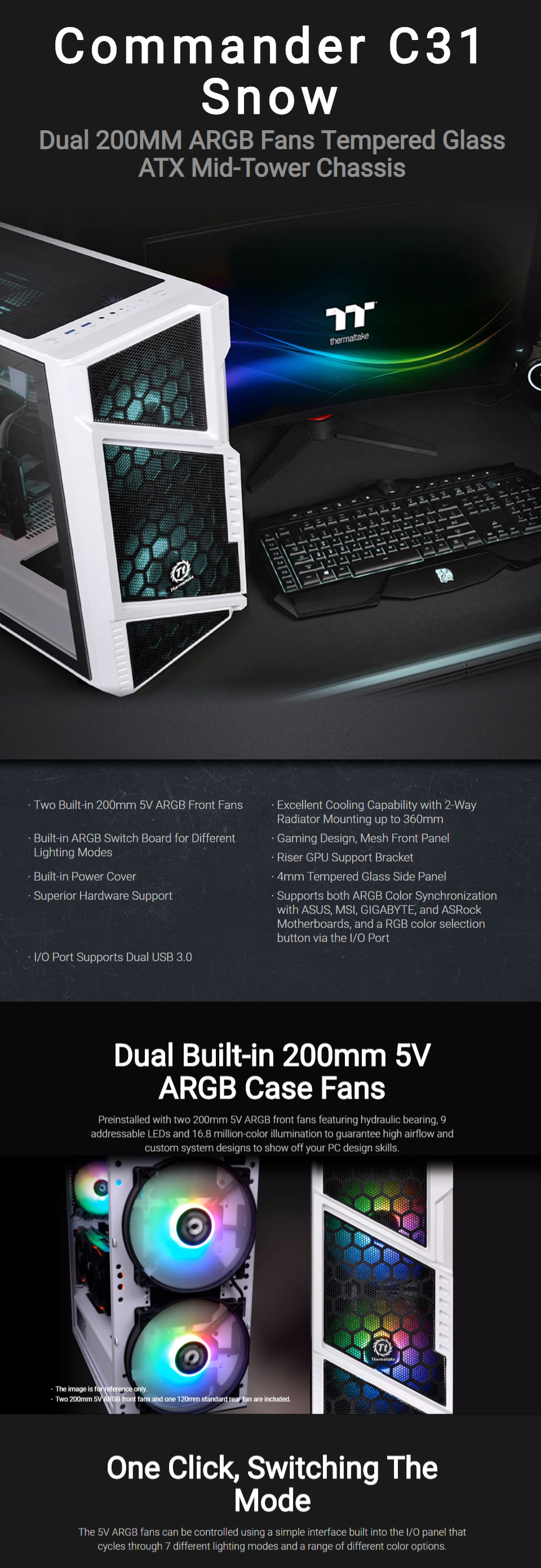 Buy Thermaltake Commander C31 TG ARGB Case Snow Edition [CA-1N2-00M6WN ...