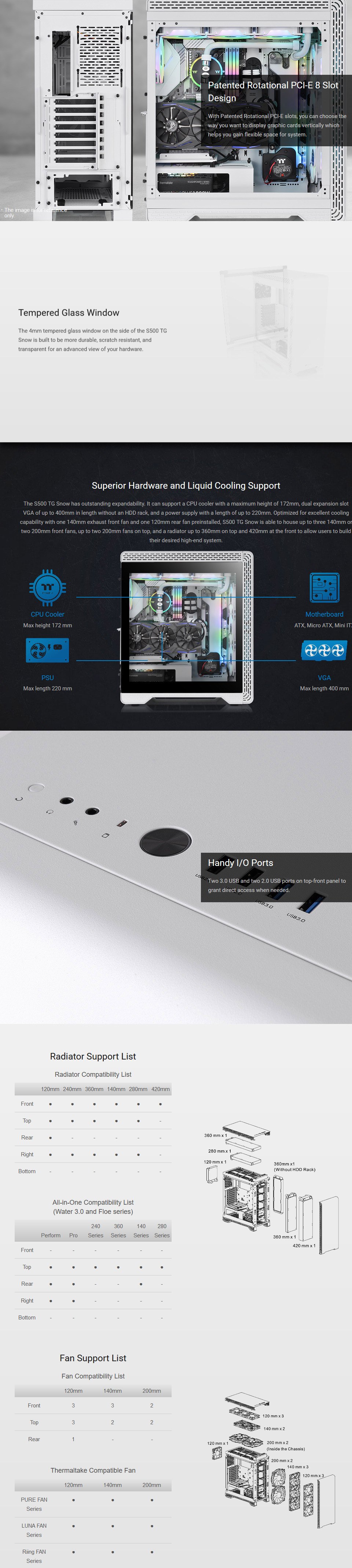 Buy Thermaltake S500 Tempered Glass Snow Edition Mid Tower Chassis [CA ...
