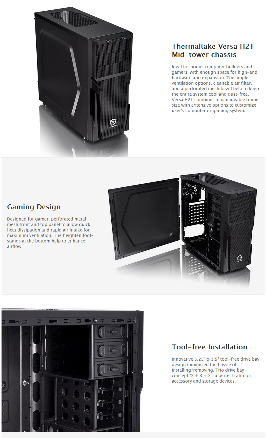 Thermaltake Versa H21 Mid Tower Chassis with 500W Power Supply [CA-3B2 ...