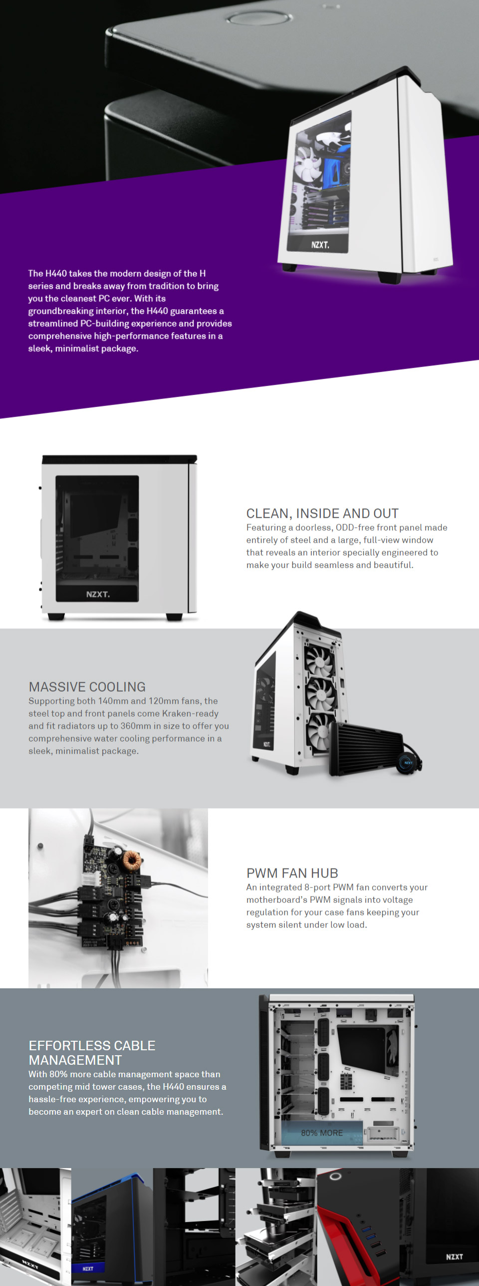 Buy NZXT H440 Mid Tower Case White/Purple [CA-H442W-W2] | PC Case Gear ...