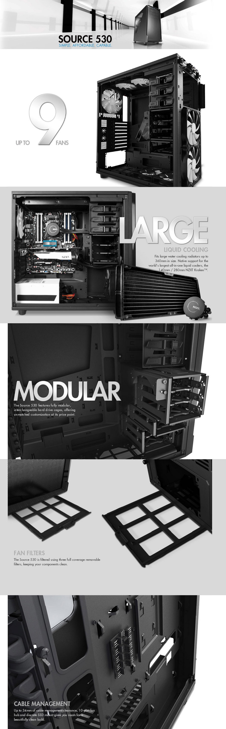 Buy NZXT Source 530 Case Black [CA-SO530-M1] | PC Case Gear Australia