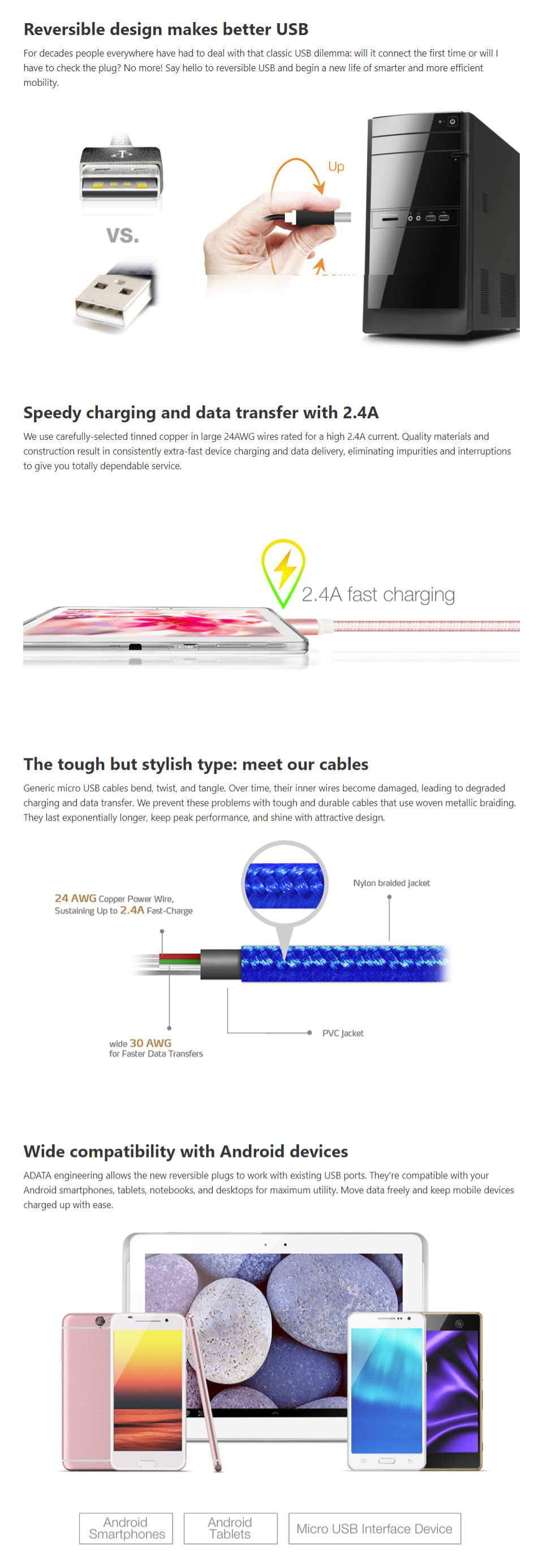 Buy ADATA Micro USB Cable Aluminium 1m Black [CAB-AD-100CMK-CBK] | PC ...
