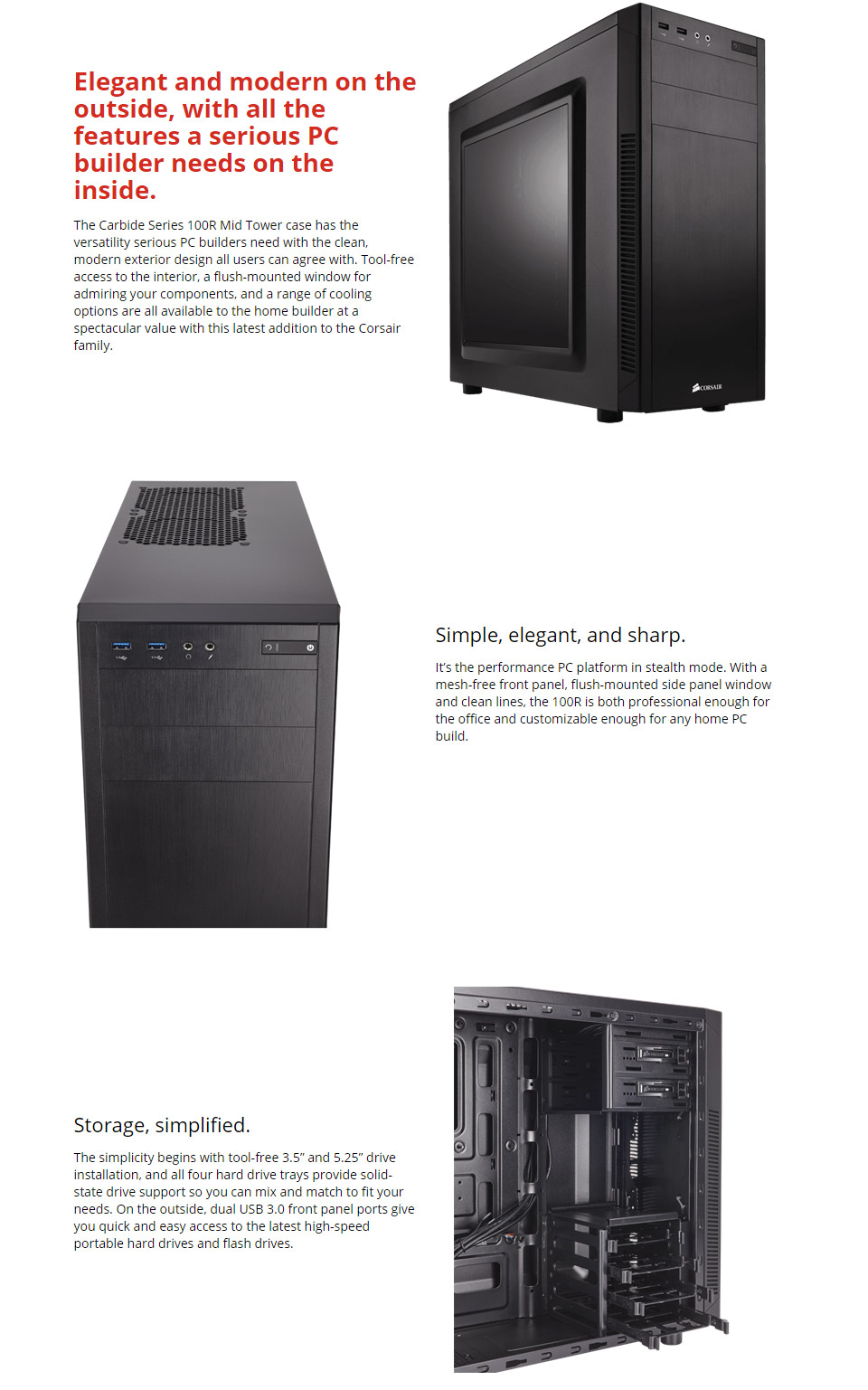 Buy Corsair Carbide 100R Mid Tower Case with Window [CC-9011075-WW ...