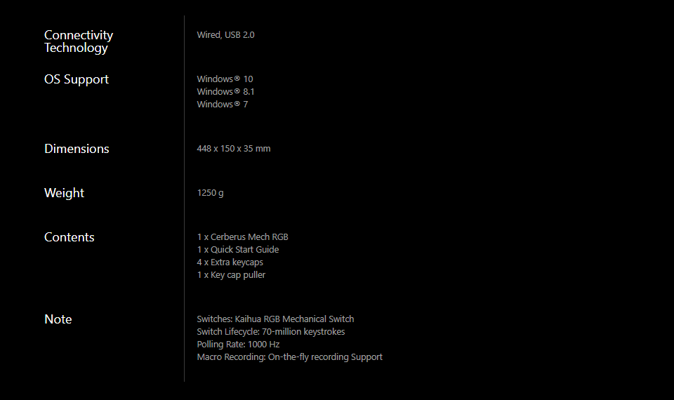 Buy ASUS Cerberus RGB Mechanical Keyboard Kaihua Blue [CERBERUS ...