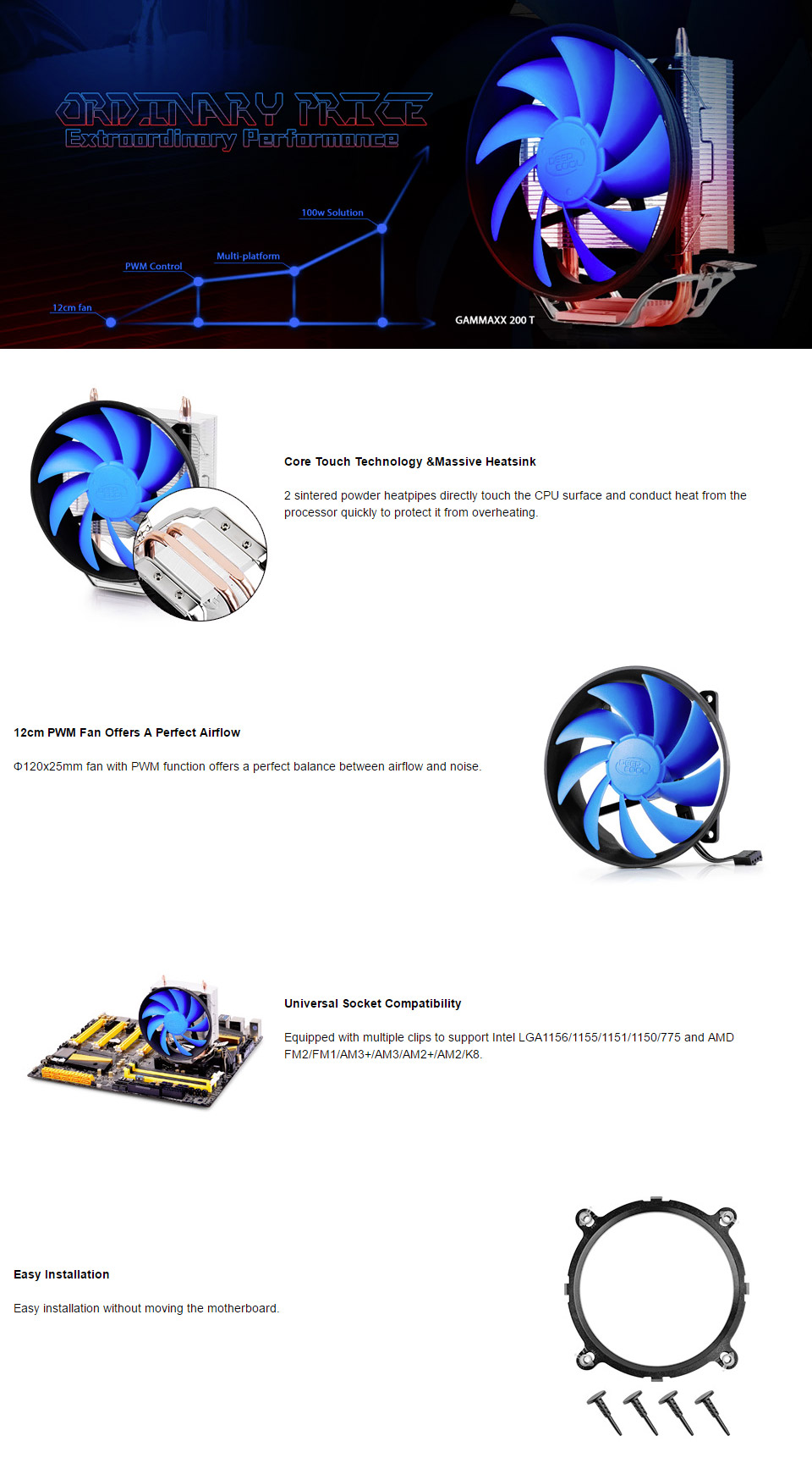 Buy Deepcool Gammaxx 200T CPU Cooler [CFAN-GAMMAXX200T] | PC Case Gear ...