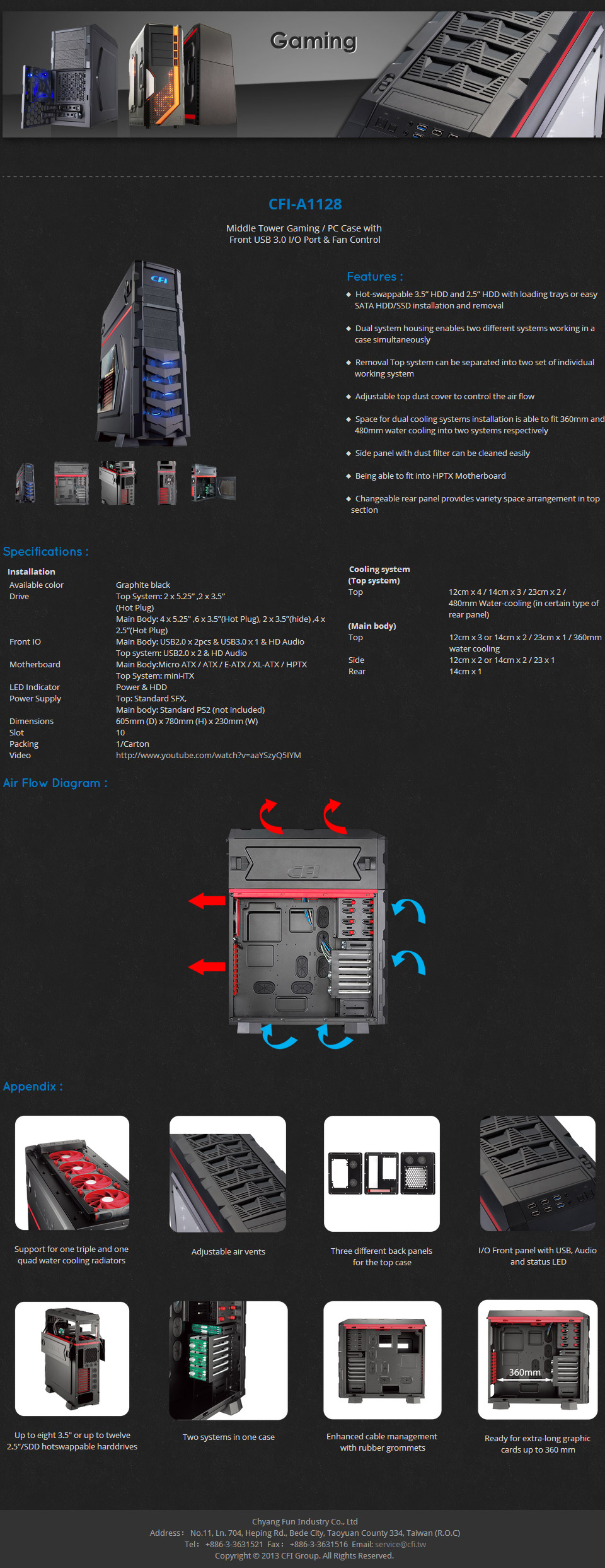 Buy CFI A1128 Pharaoh EVO Black Case [CFI-A1128BB] | PC Case Gear Australia