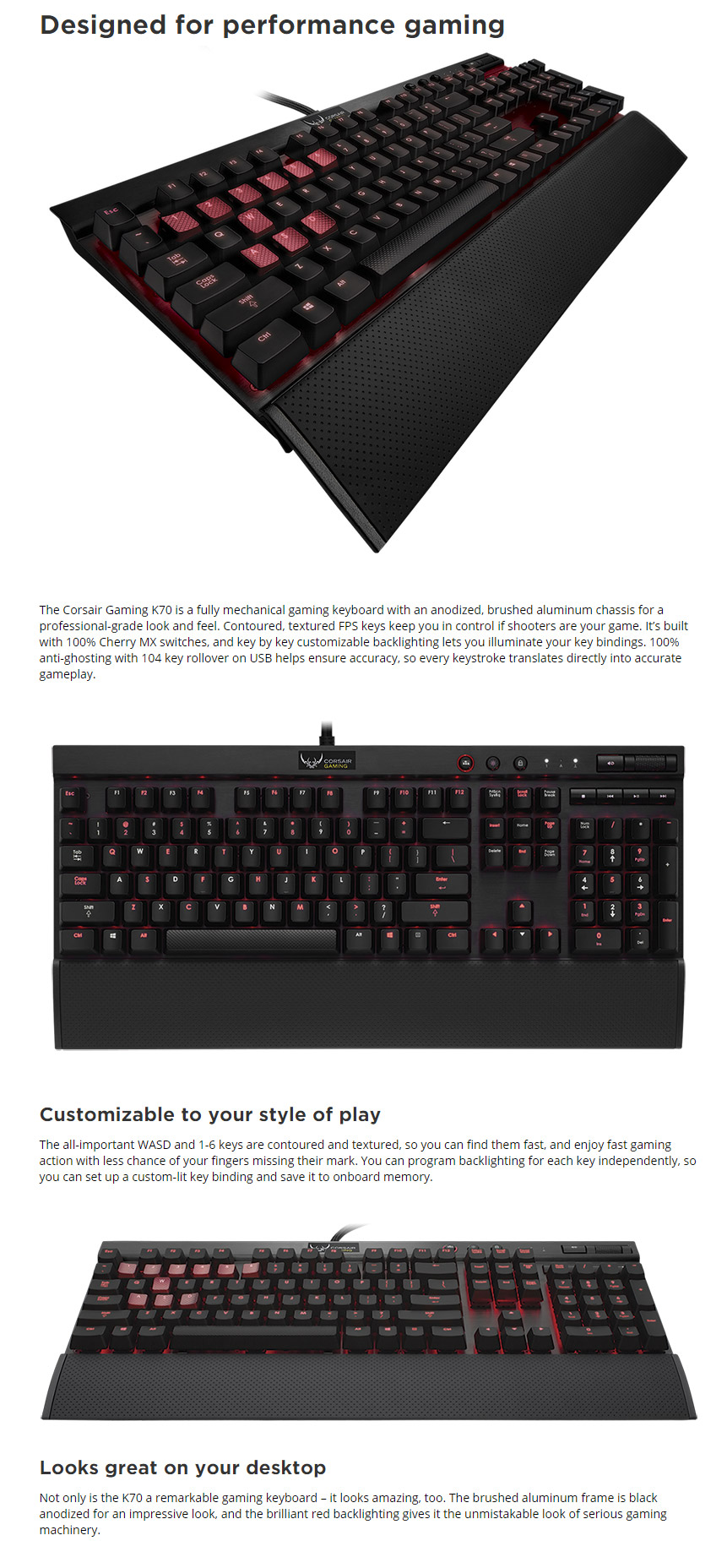 Buy Corsair Gaming K70 Black Cherry Red Mechanical Keyboard [CH-9000069 ...