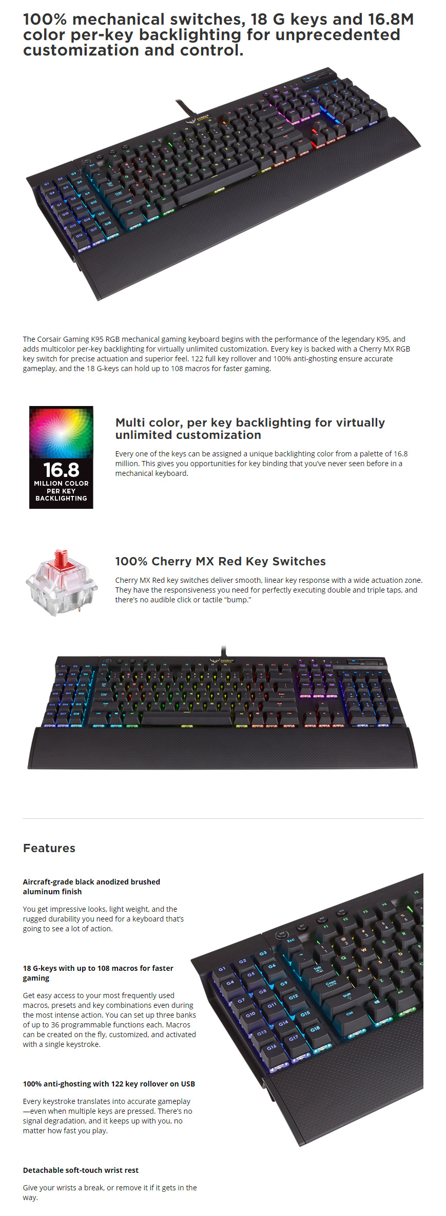 Buy Corsair Gaming K95 RGB Mechanical Gaming Keyboard Cherry Red [CH ...